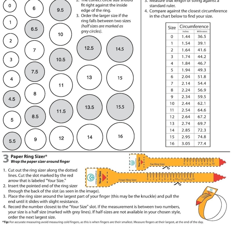 Mens Ring Size Chart Inches - Etsy
