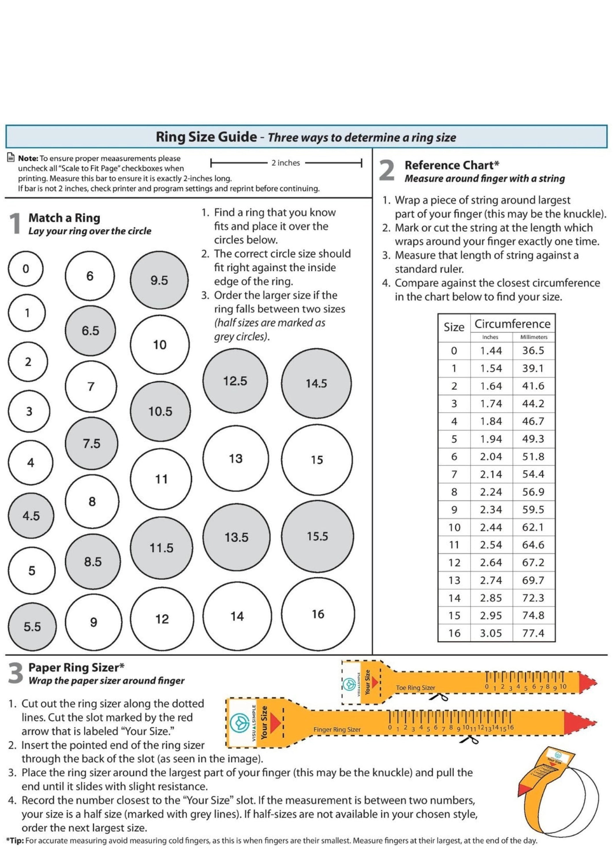 Ring size chart online printable store