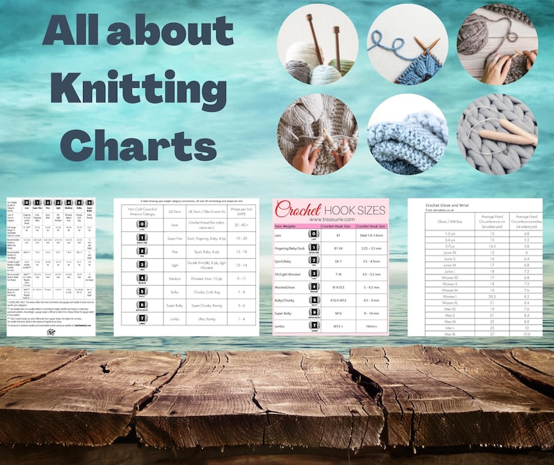 Crochet Reference Charts: Yarn Weight & Hook Size Guide (printable PNG ...