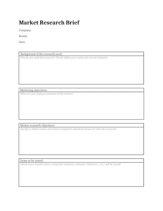 Market Research Brief Template Market Research Planner - Etsy