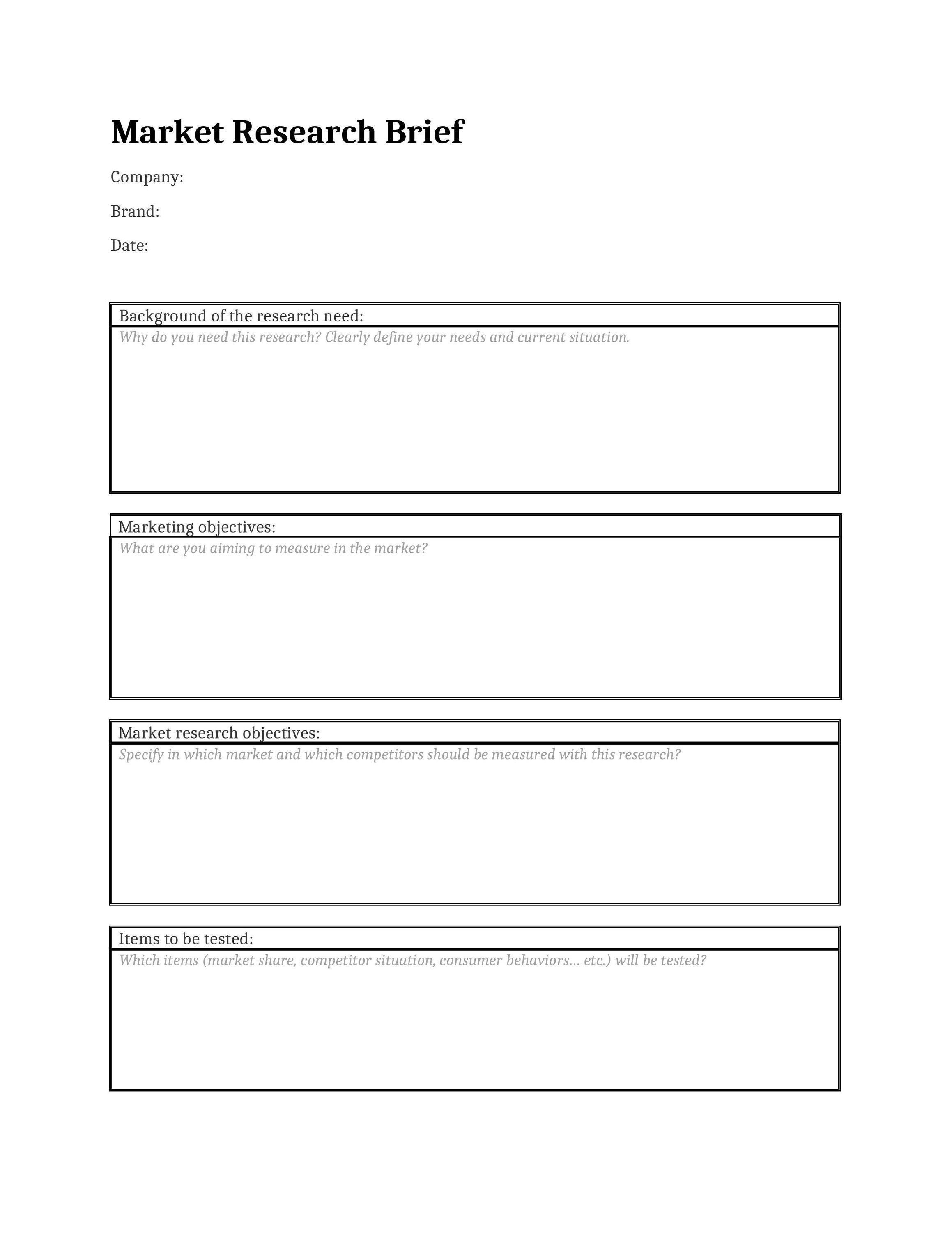 Market Research Brief Template| Market Research Planner| Market Design ...