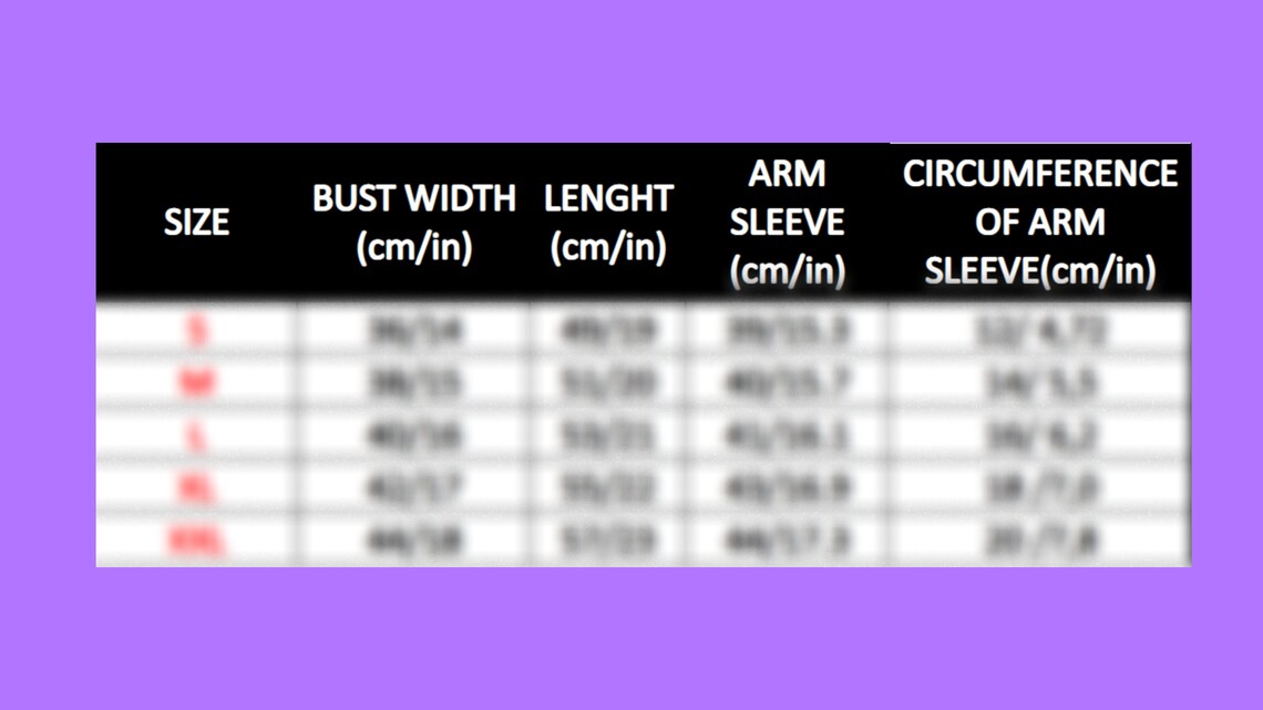 Sweater Size Chart: Crochet & Pullover Pattern (digital Download) - Etsy