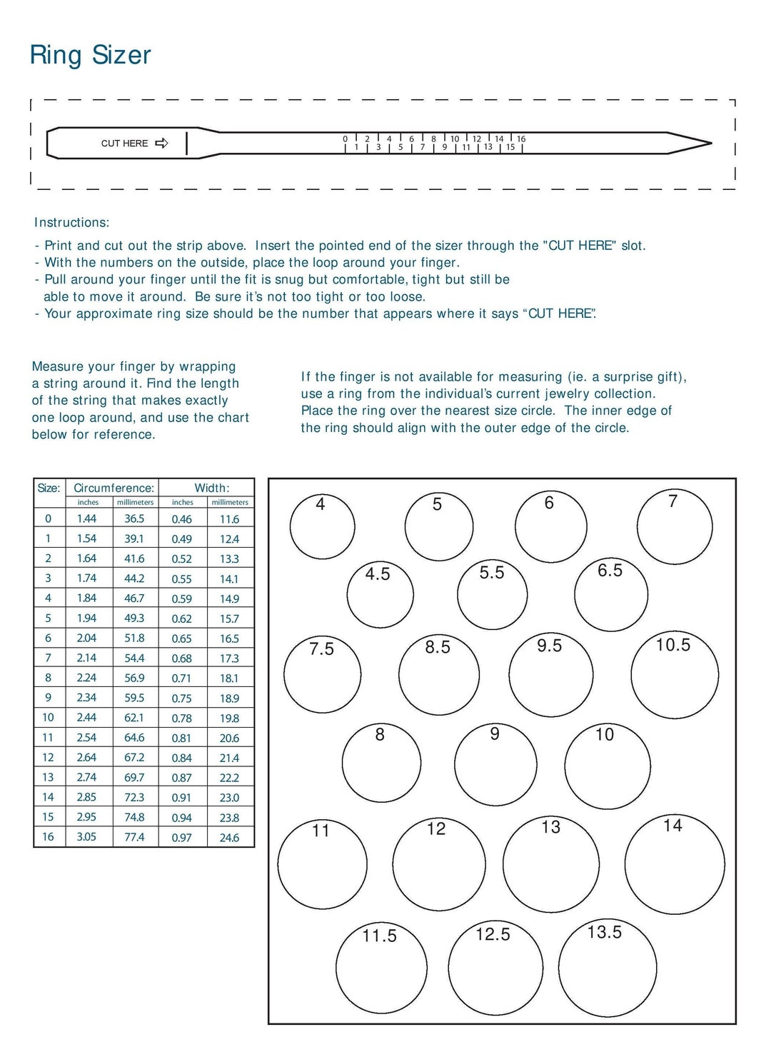 Printable Ring Sizer | Ring Size Finder | Ring Size Measure Tool ...