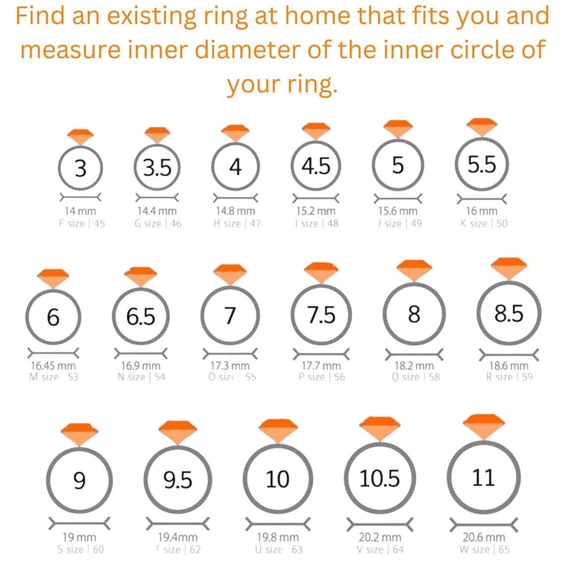 Printable Ring Sizer: International Size Chart (instant Download) - Etsy
