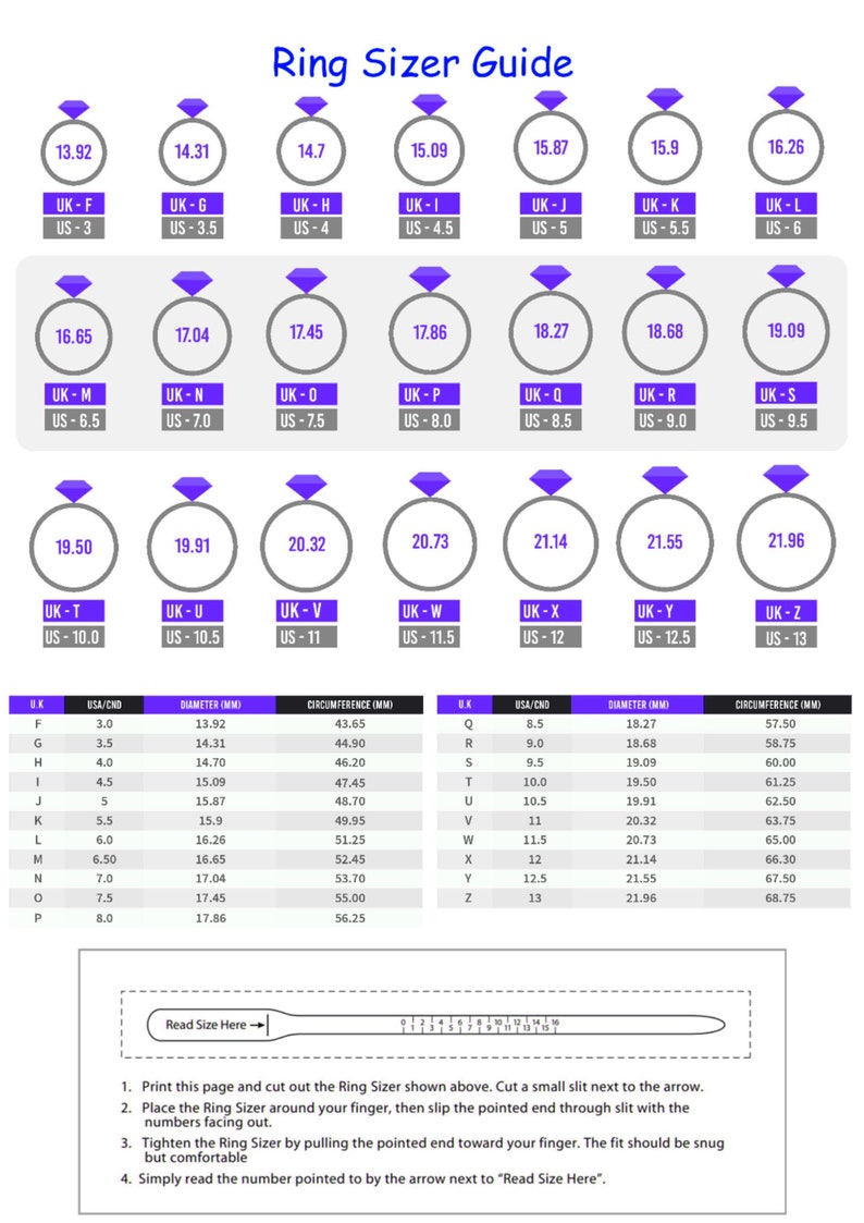 Printable Diamond Ring Sizer Ring Size Finder Ring Size - Etsy Ireland