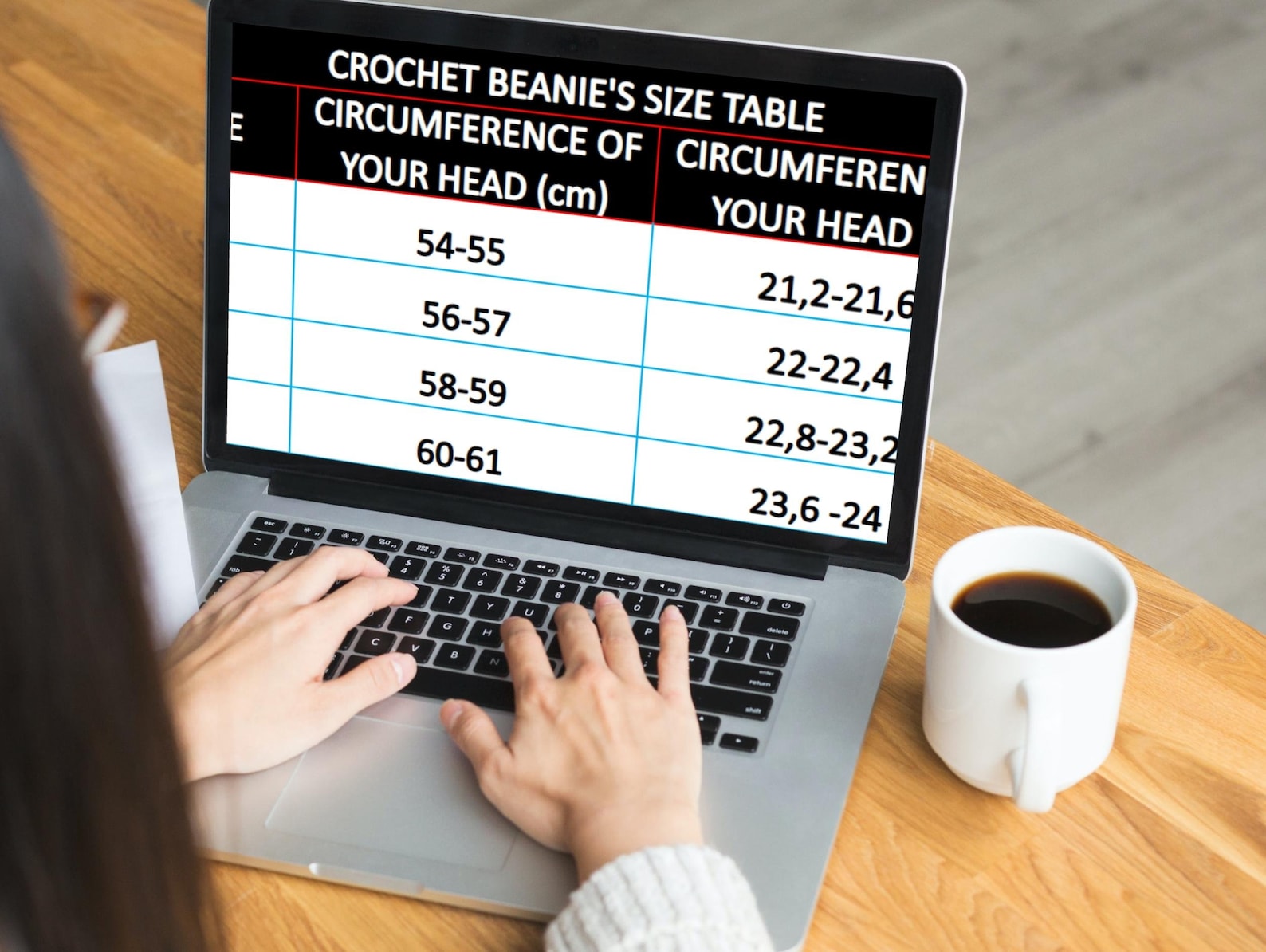 Crochet Standard Hat Beanie Size Chart| Head Sizing Chart| Diameter ...