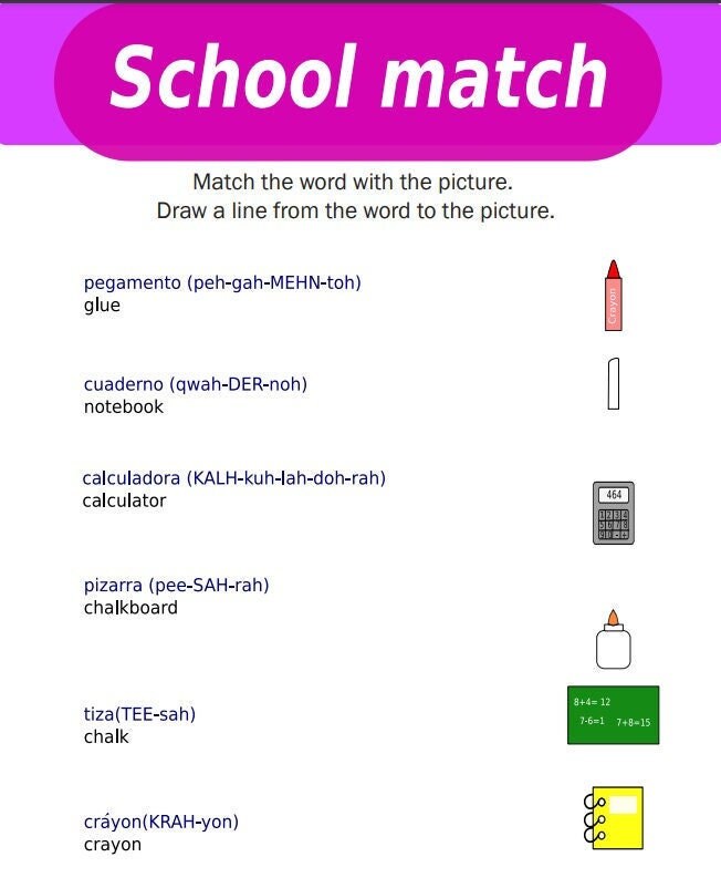 Learn Spanish Worksheets School Words/supplies/shapes Activities for ...