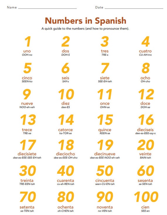 Spanish Number Worksheets 1 100