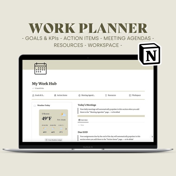 Notion Work Hub // Notion Template // Work Planner | Etsy