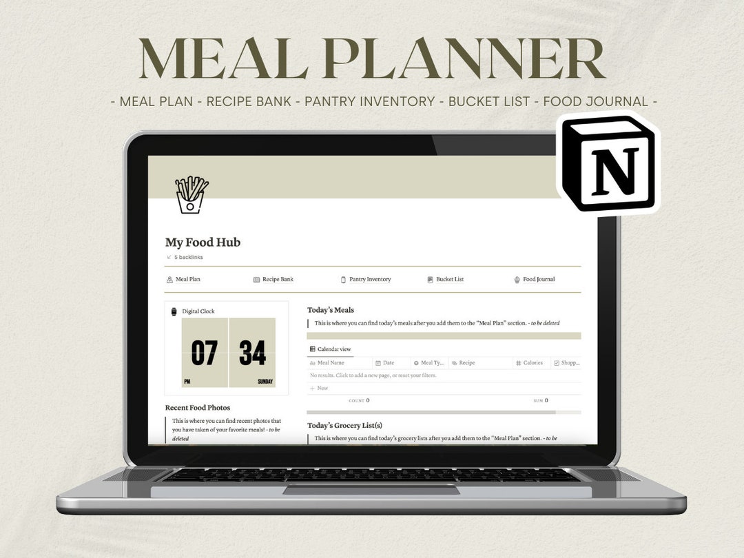 Meal Planner Notion Template // Notion Template // My Food Hub - Etsy