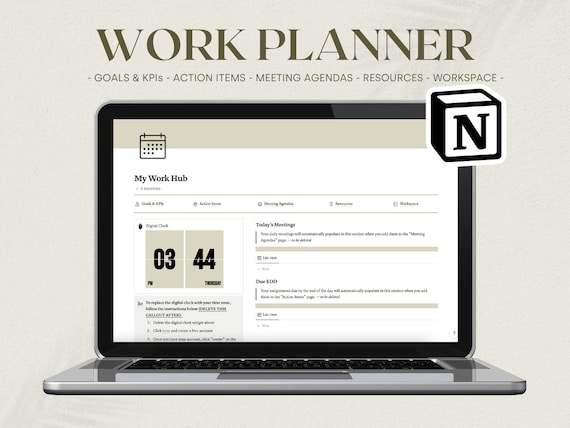 Notion Work Hub // Notion Template // Notion Work Planner - Etsy