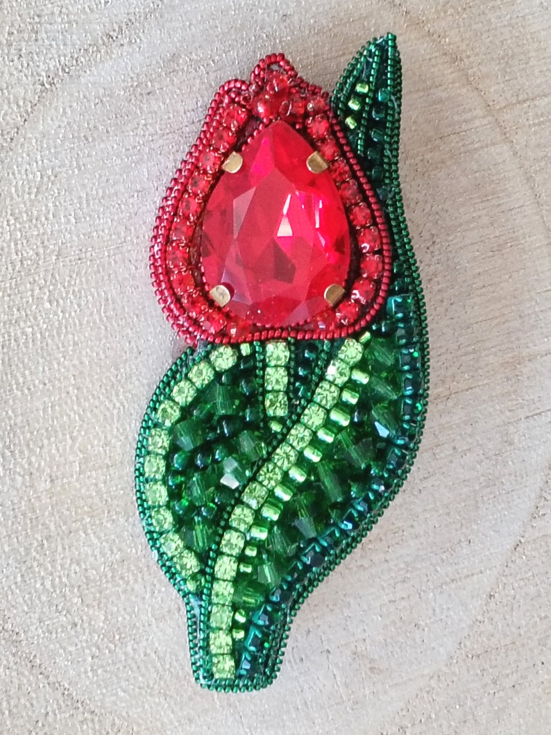 Spring Tulip Embroidered Brooch, Beadembroidery, Beaded Brooch, Tulip ...