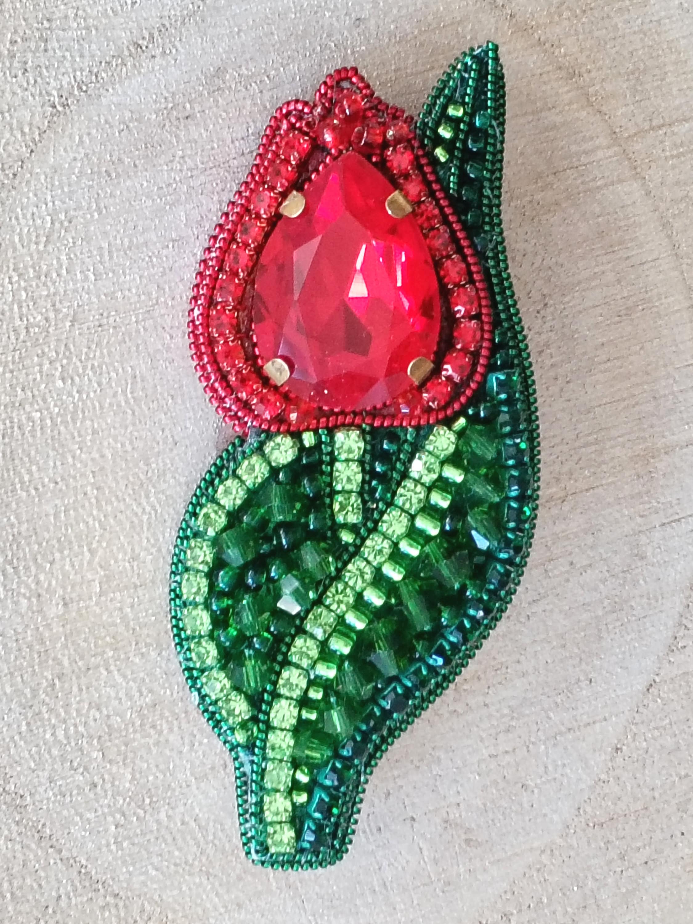 Spring Tulip Embroidered Brooch, Beadembroidery, Beaded Brooch, Tulip ...