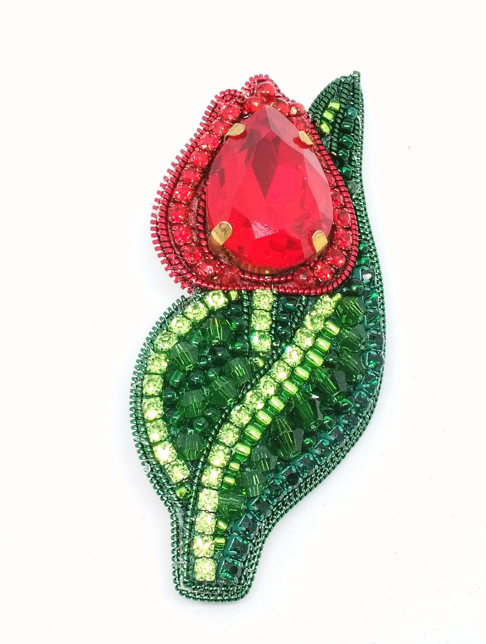 Spring Tulip Embroidered Brooch, Beadembroidery, Beaded Brooch, Tulip ...