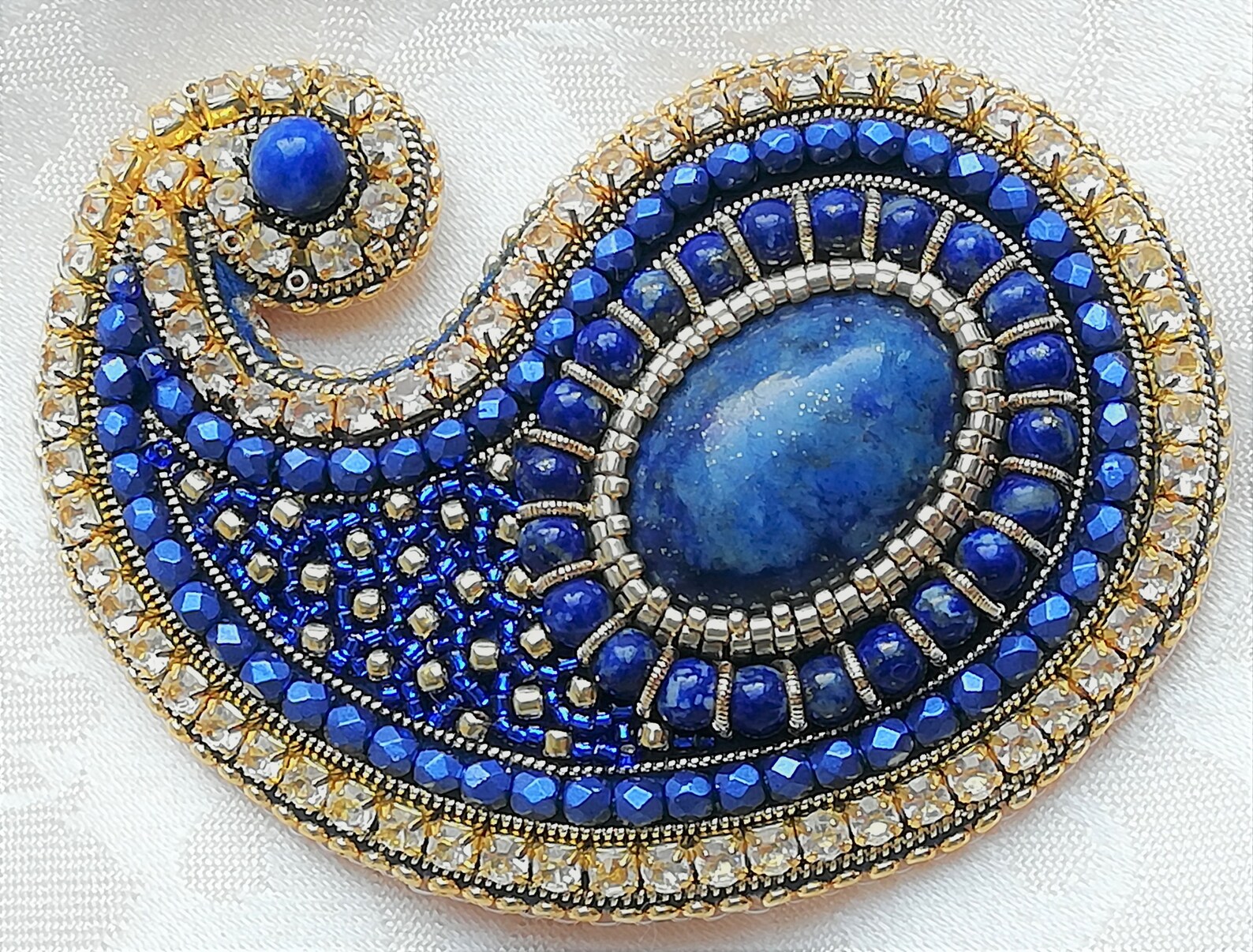 DIY-KIT, Paisley Brooch KIT in Lapis Lazulit-gold, Beadembroidery ...