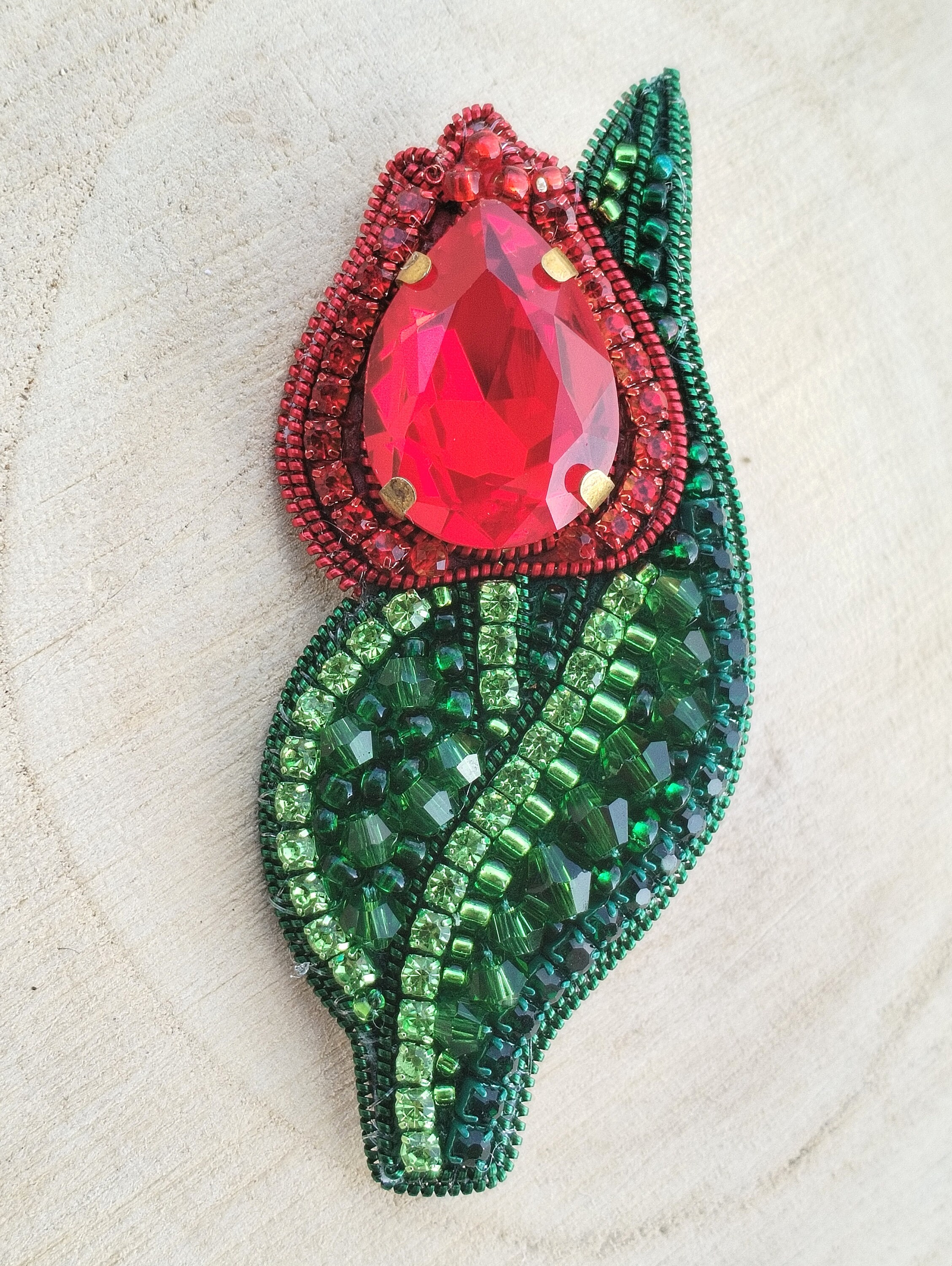 Spring Tulip Embroidered Brooch, Beadembroidery, Beaded Brooch, Tulip ...