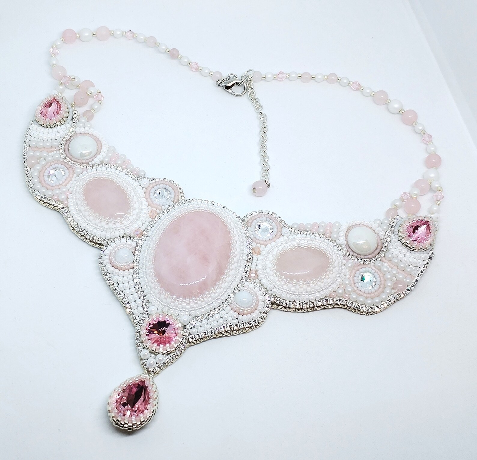 Pink Lady Neckpiece, Beadembroidery Jewellery, OOAK, Rose Quartz ...
