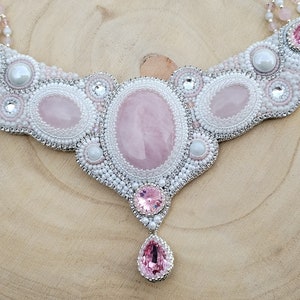 Pink Lady Neckpiece, Beadembroidery Jewellery, OOAK, Rose Quartz ...