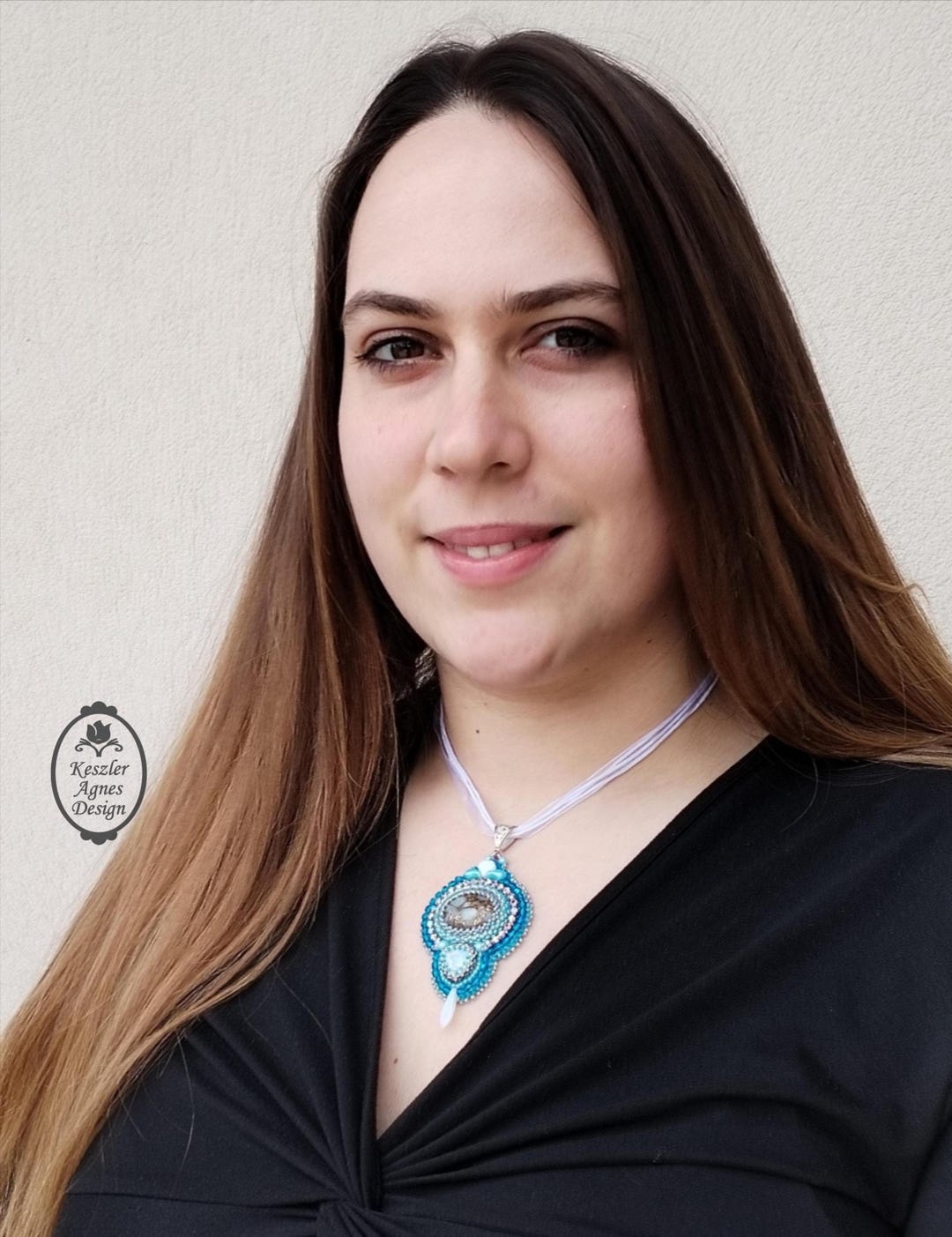 Azure Blue-silver Amazonite Pendant Necklace, Bead Embroidered Jewelry ...