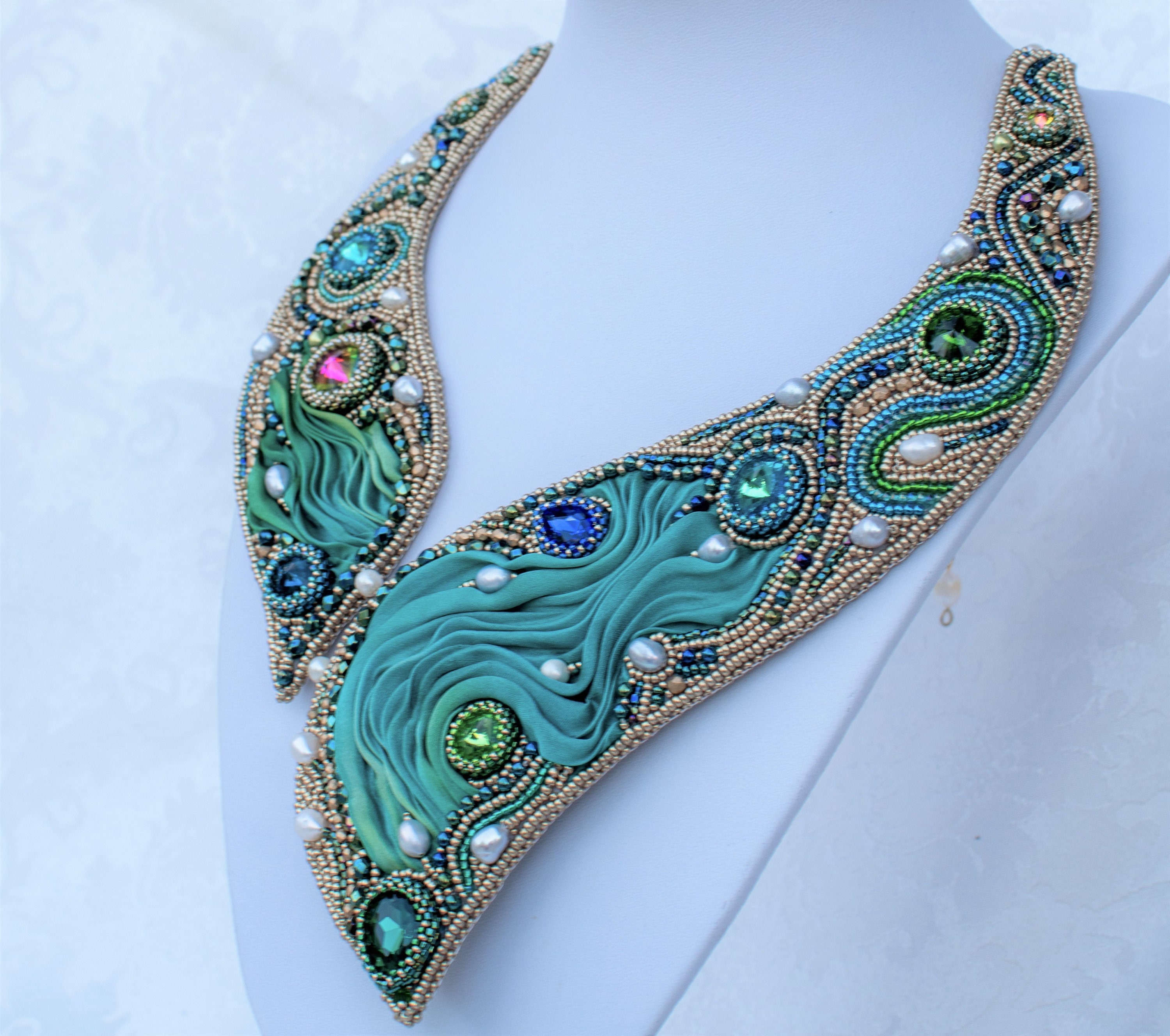 The Waves of the Sea Shibory Neckpiece, OOAK Statement Necklace ...