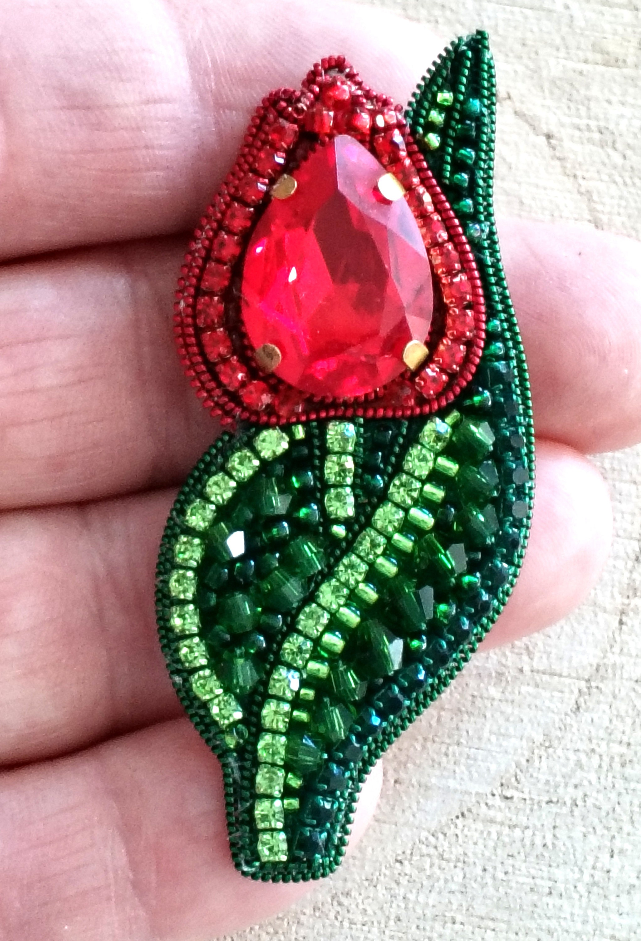 Spring Tulip Embroidered Brooch, Beadembroidery, Beaded Brooch, Tulip ...