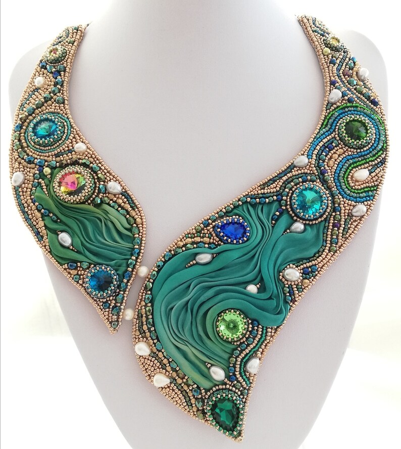The Waves of the Sea Shibory Neckpiece, OOAK Statement Necklace ...