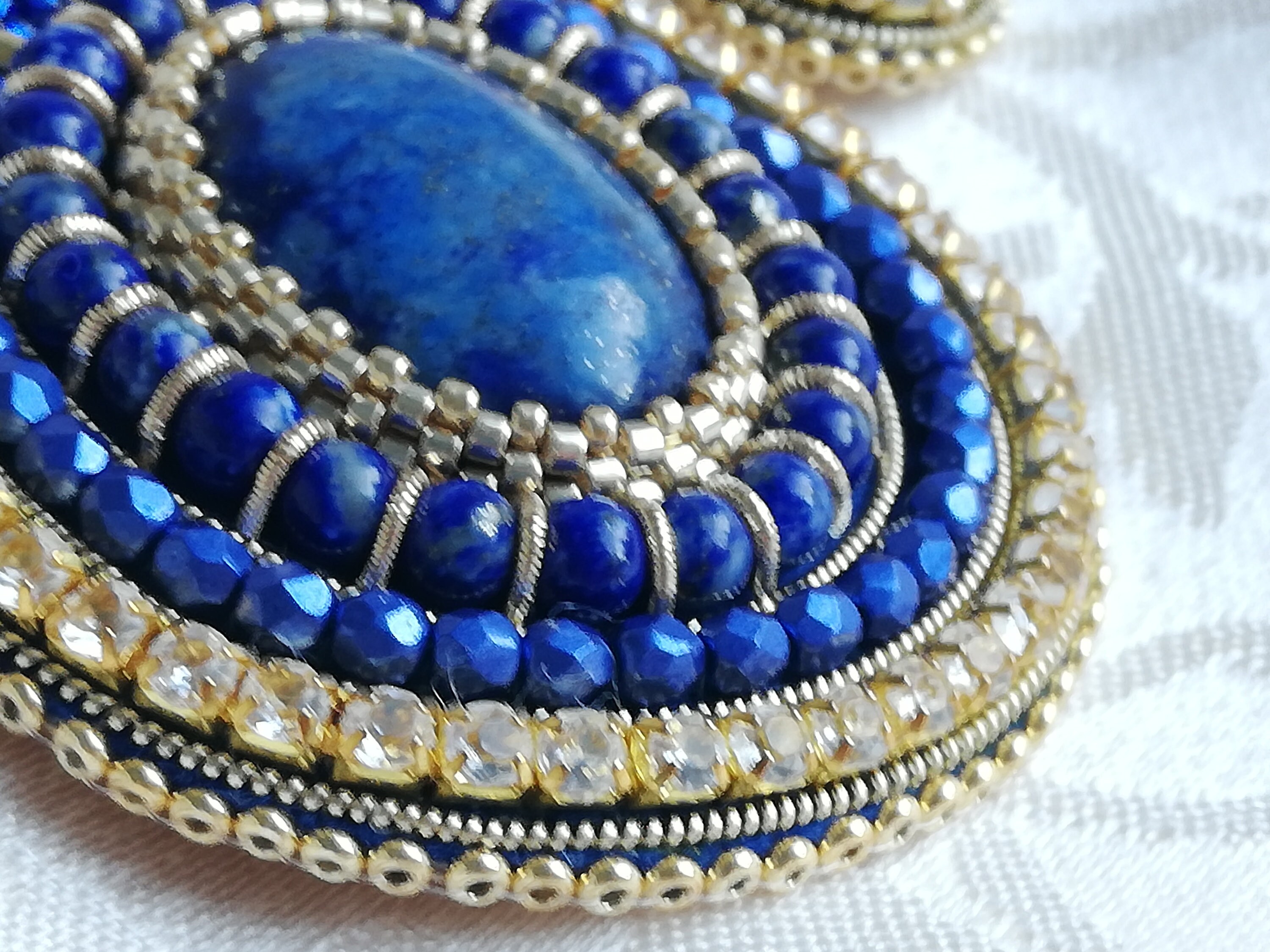 DIY-KIT, Paisley Brooch KIT in Lapis Lazulit-gold, Beadembroidery ...