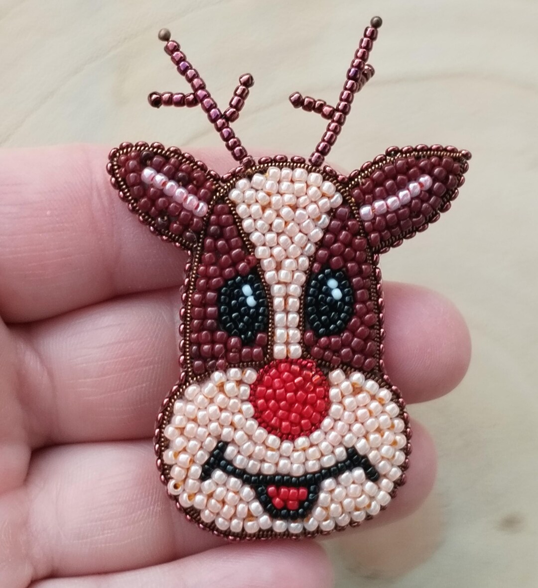 Rudolf the Red Nose Reindeer Brooch, Pin, Bead Embroidery - Etsy