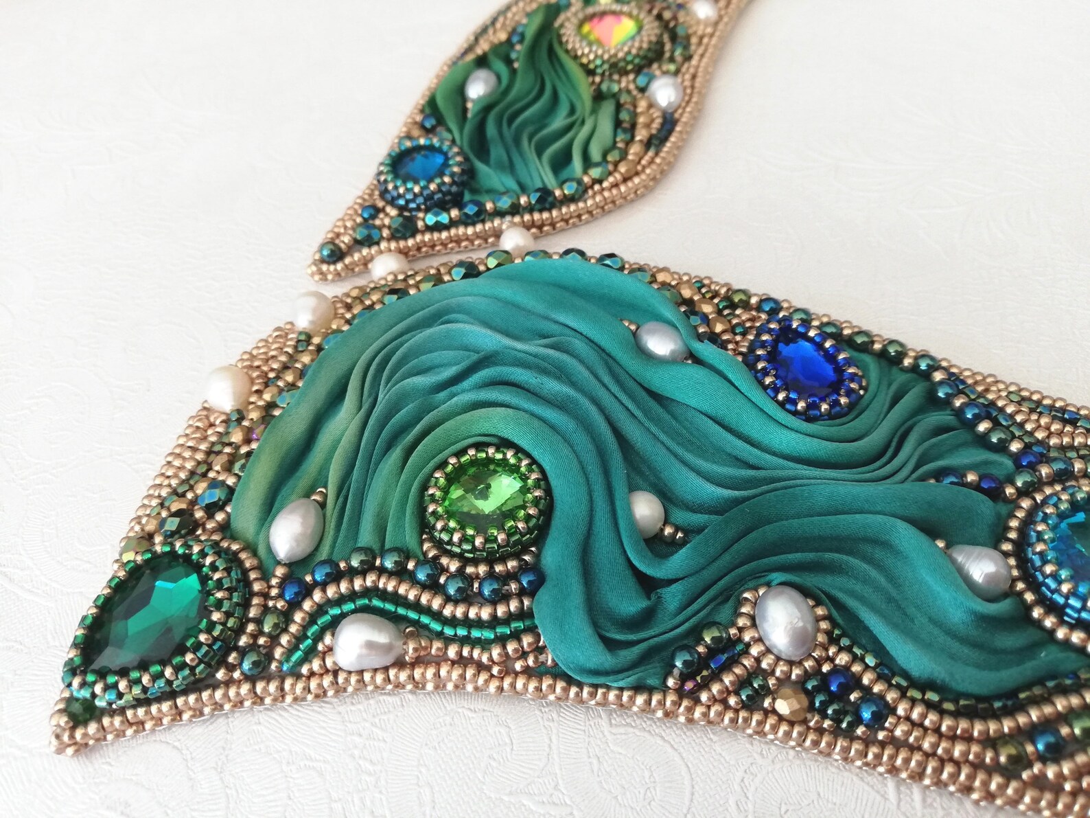 The Waves of the Sea Shibory Neckpiece, OOAK Statement Necklace ...