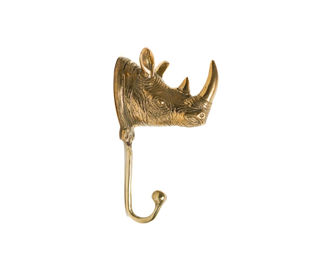 Rhino Hook Brass 6 Inch / 15 Cm, Zoo Animal Coat Hooks, Rhinoceros Head ...