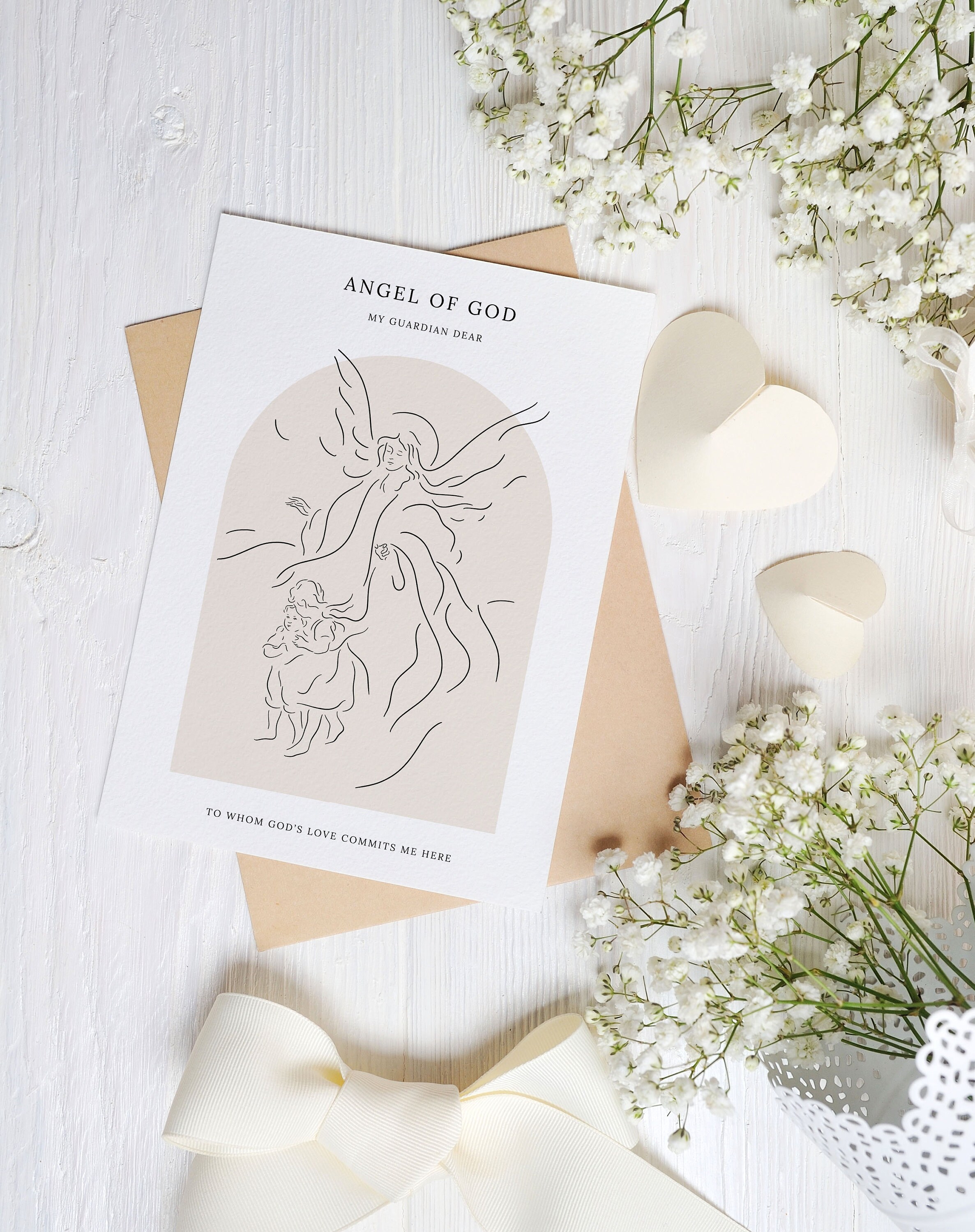 Linear Angel of God, Modern Angel Guardian Nursery Printable, Christian ...