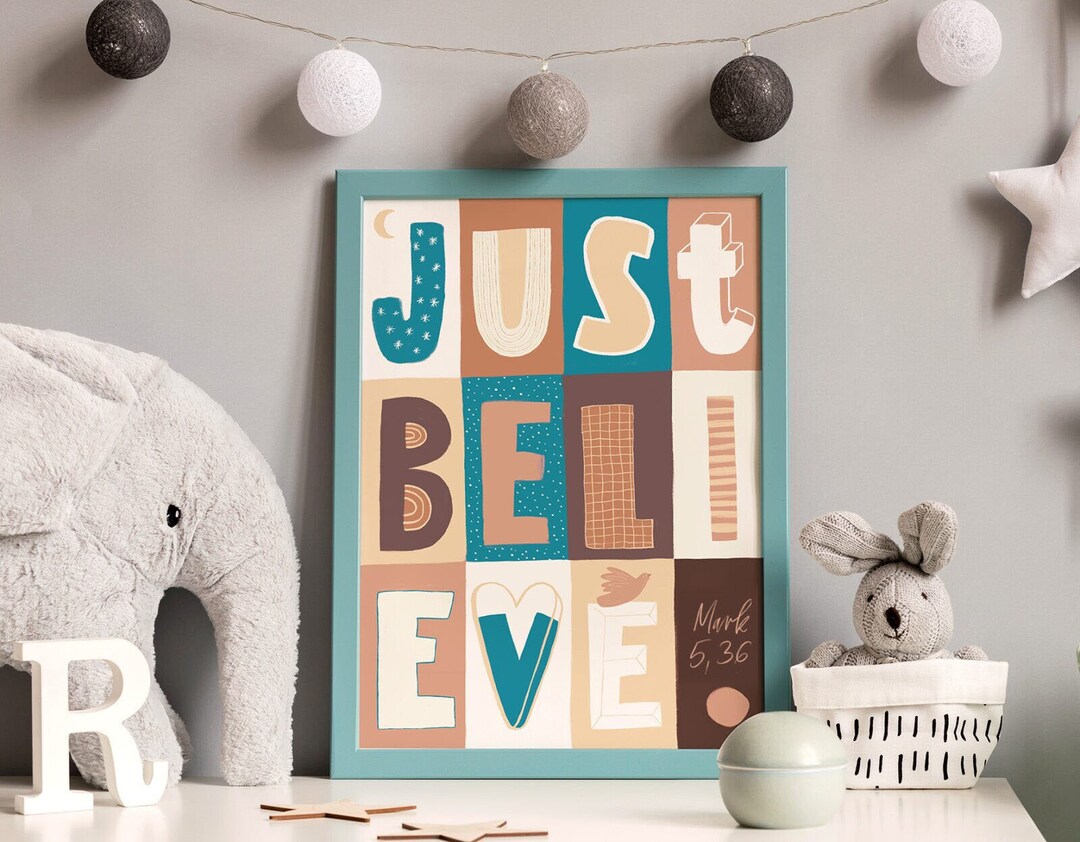 Just Believe Printable Poster, Scripture Wall Art, Christian Nursery ...