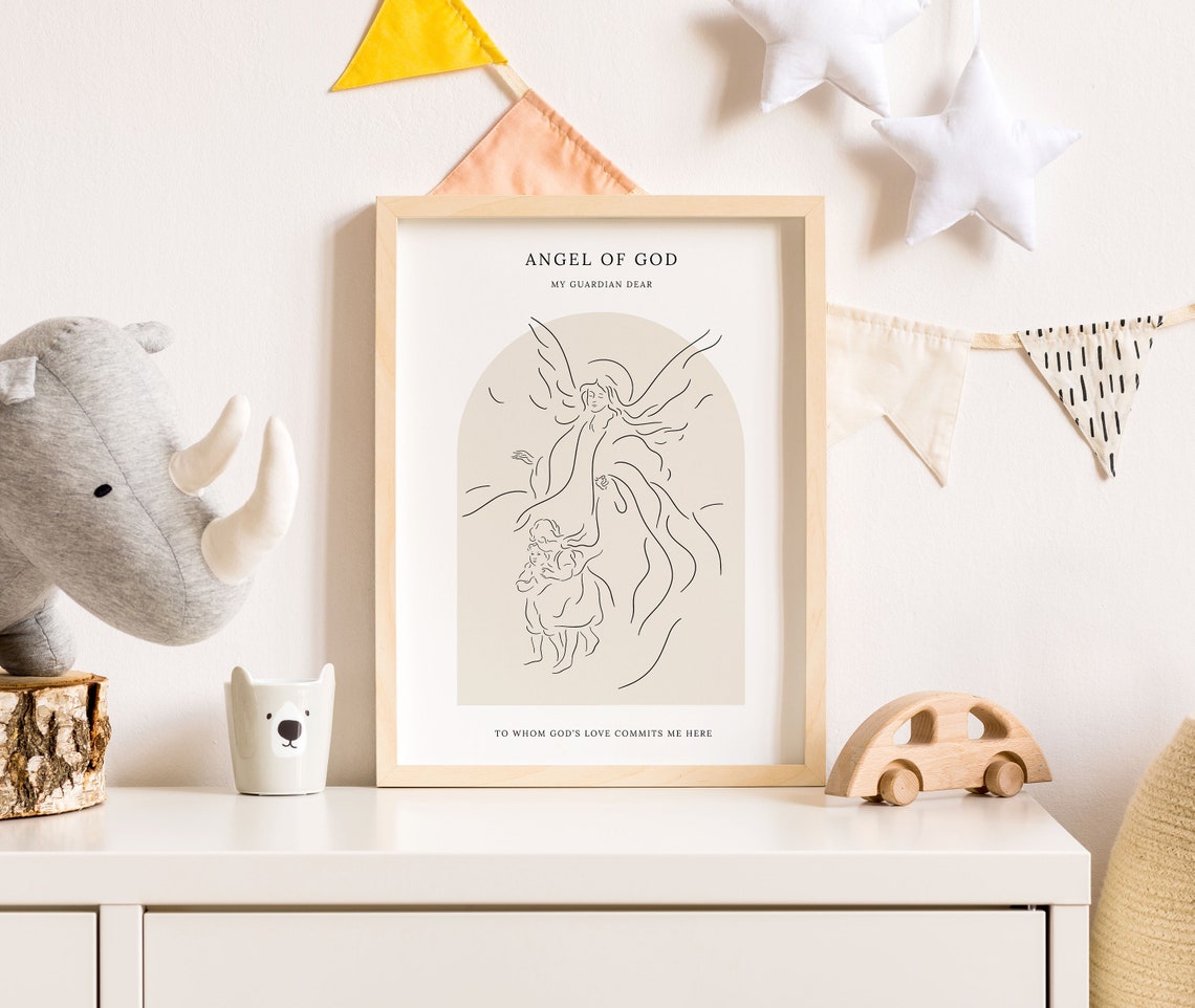 Linear Angel of God, Modern Angel Guardian Nursery Printable, Christian ...