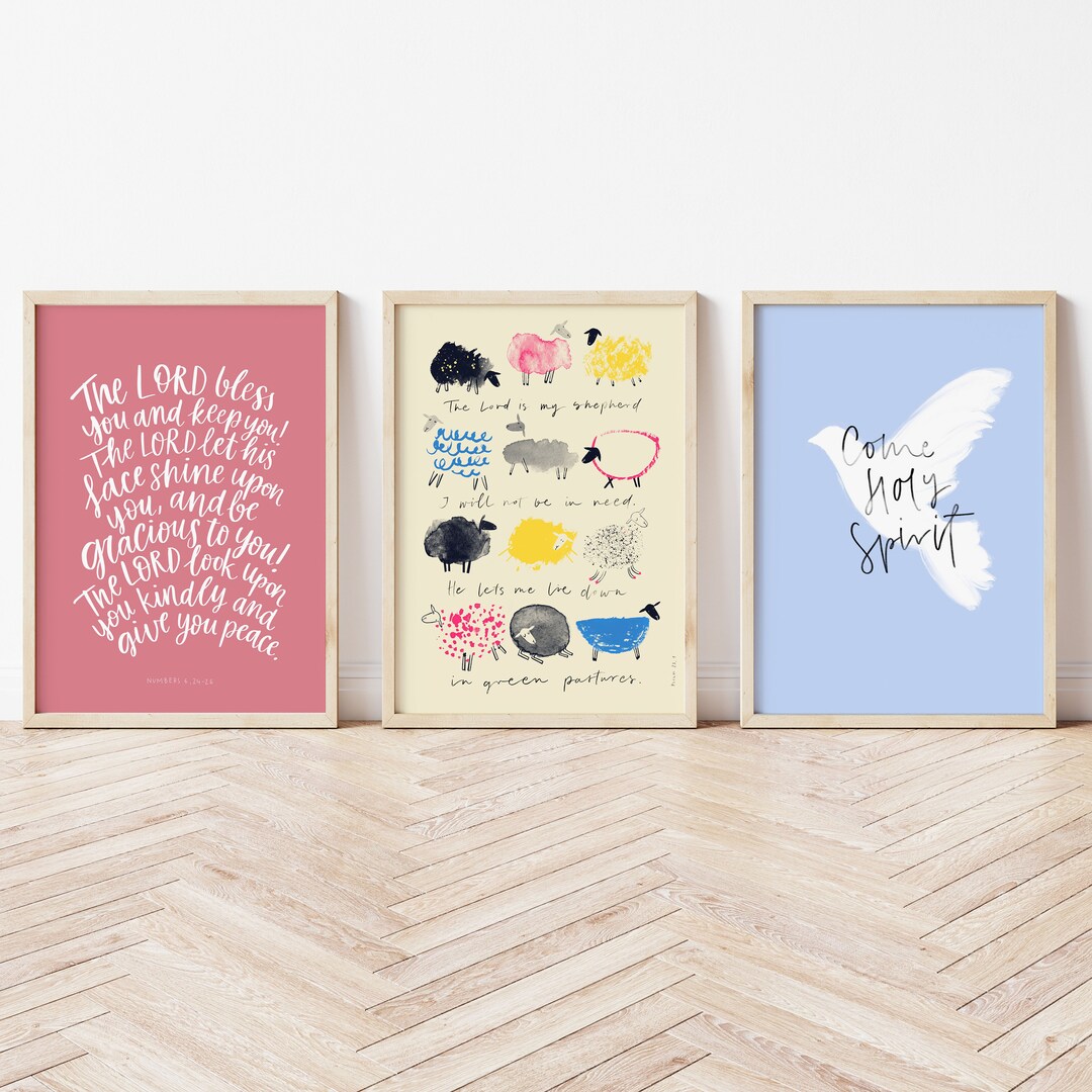 Christian Nursery Wall Art, Colourful Set of 3 Religious Posters, Holy ...