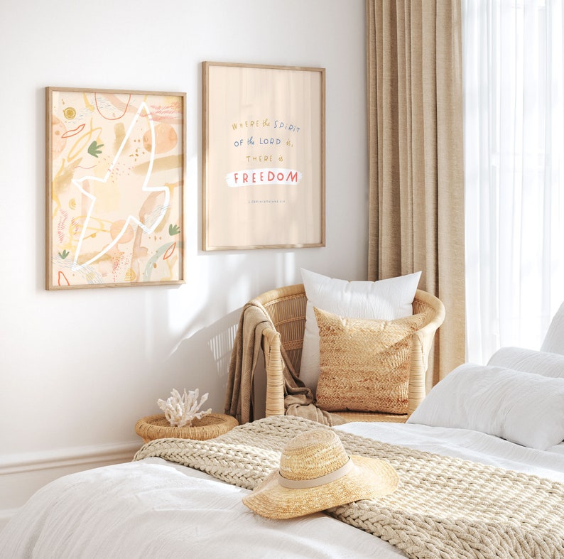 Set of 2 Beige Christian Posters, Holy Spirit Digital Wall Art, Where ...