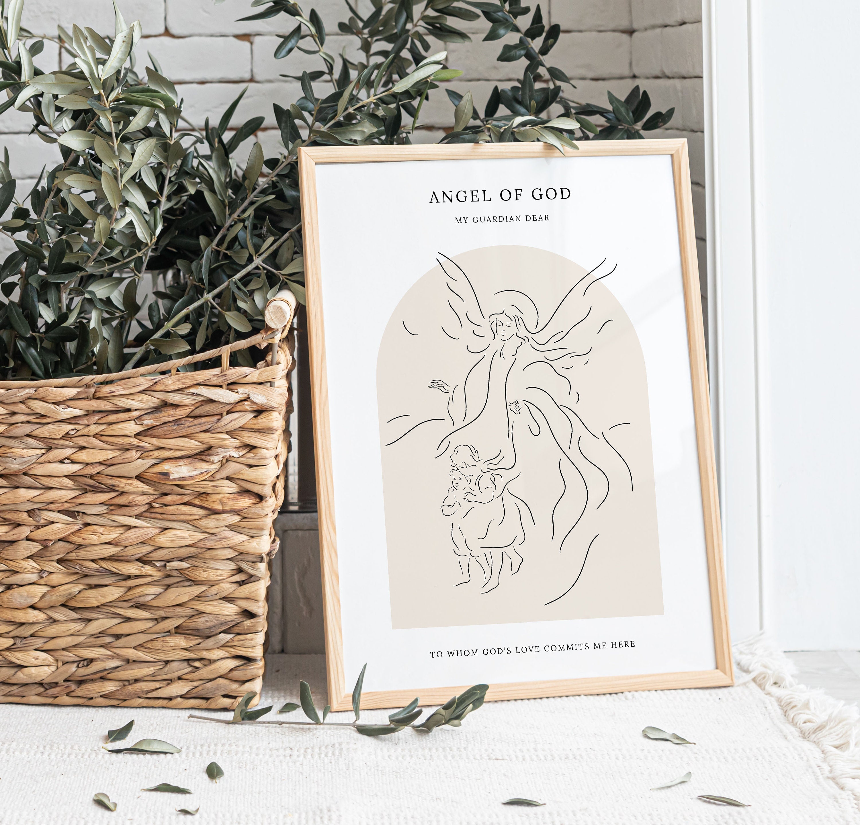 Linear Angel of God, Modern Angel Guardian Nursery Printable, Christian ...