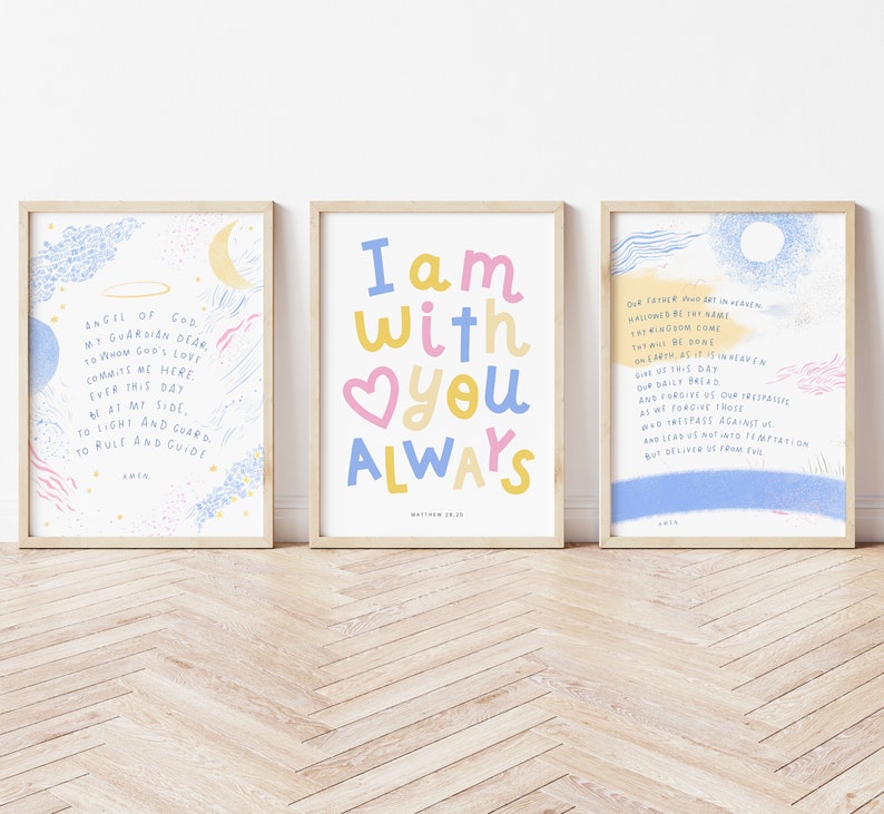 Kid's Prayer Printable, Set of 3 Poster Nursery, Angel of God, the ...