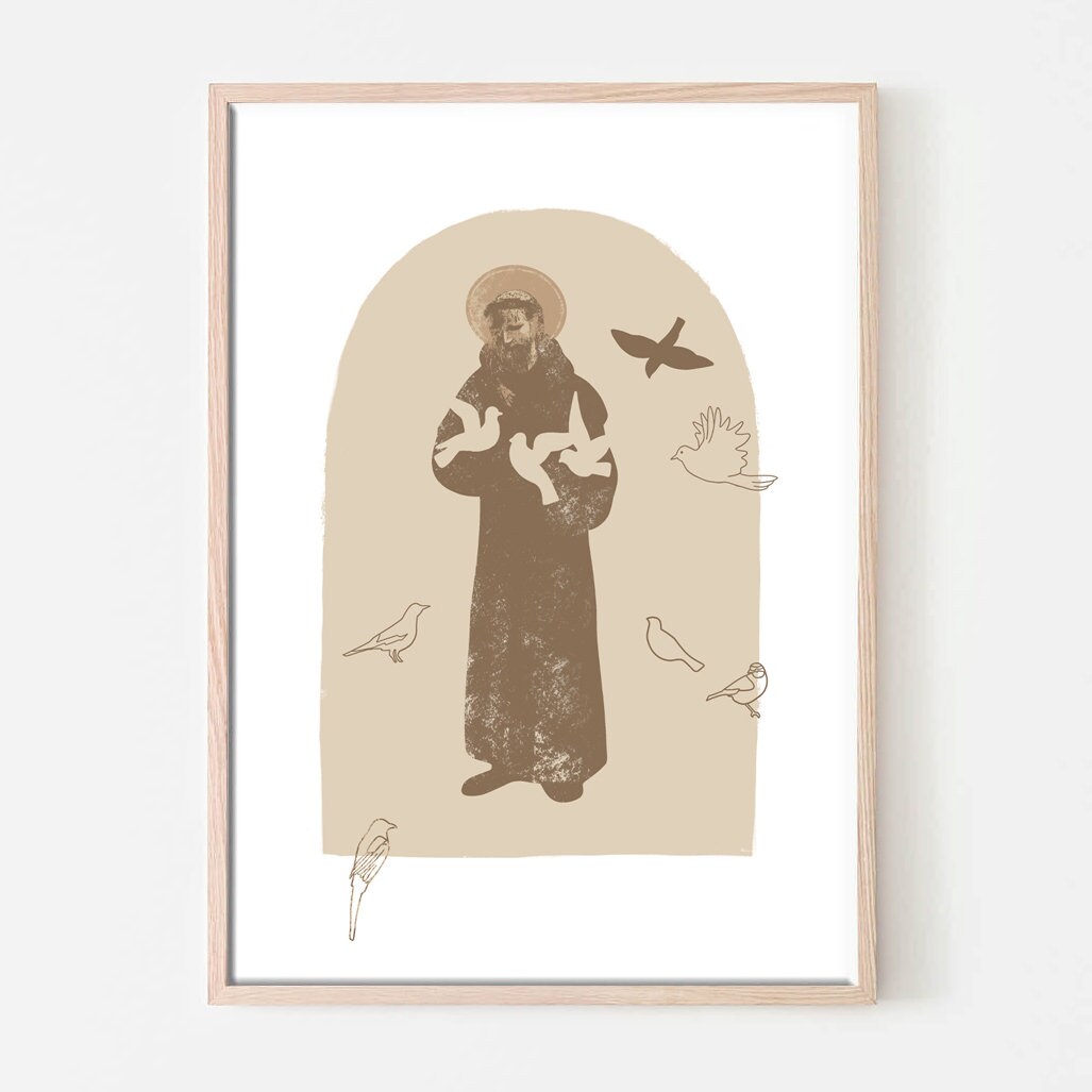 Saint Francis of Assisi Illustration, Saint Portrait Printable, INSTANT ...