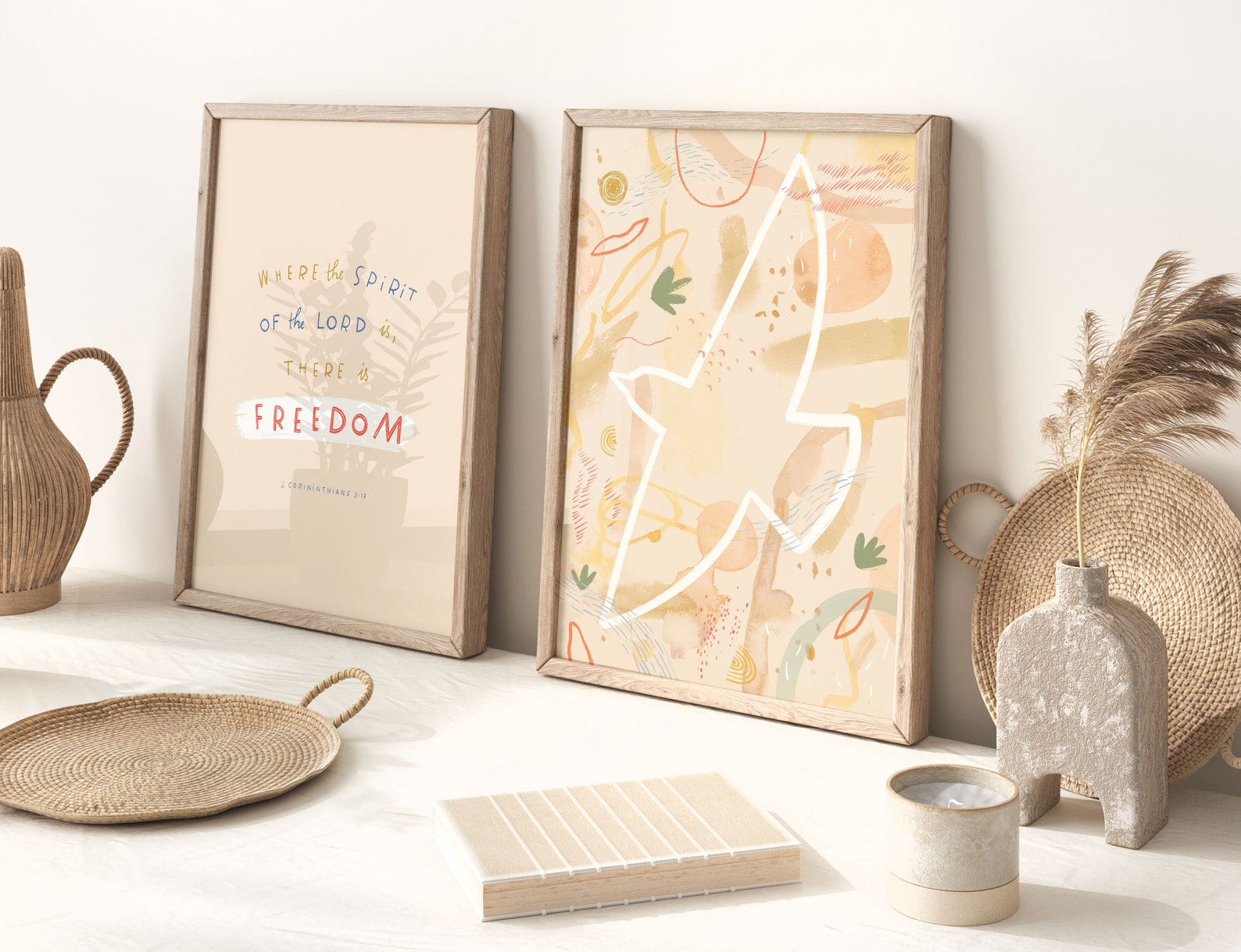 Set of 2 Beige Christian Posters, Holy Spirit Digital Wall Art, Where ...