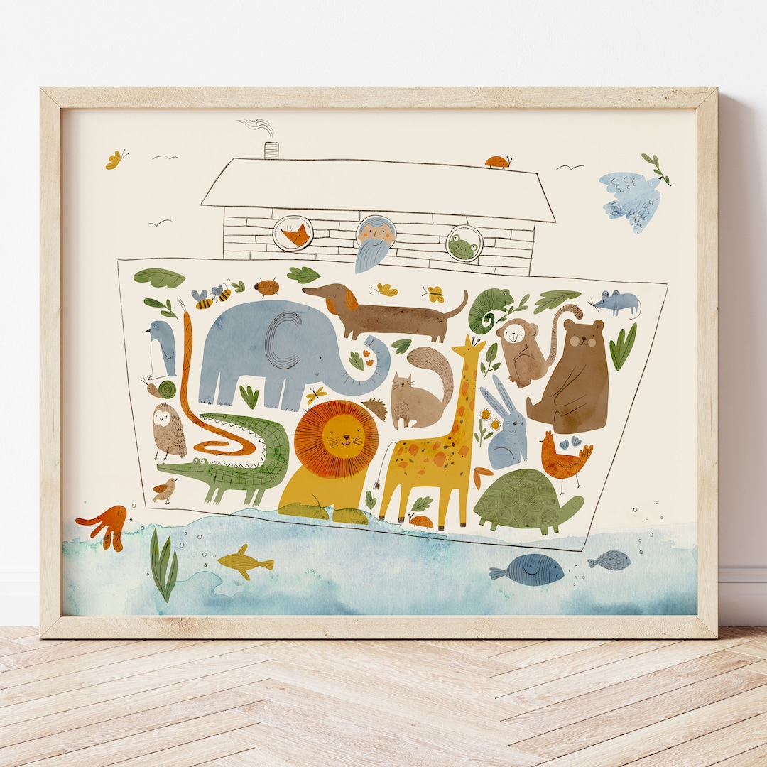 Modern Noah's Ark Nursery Printable, INSTANT DOWNLOAD, Biblical ...