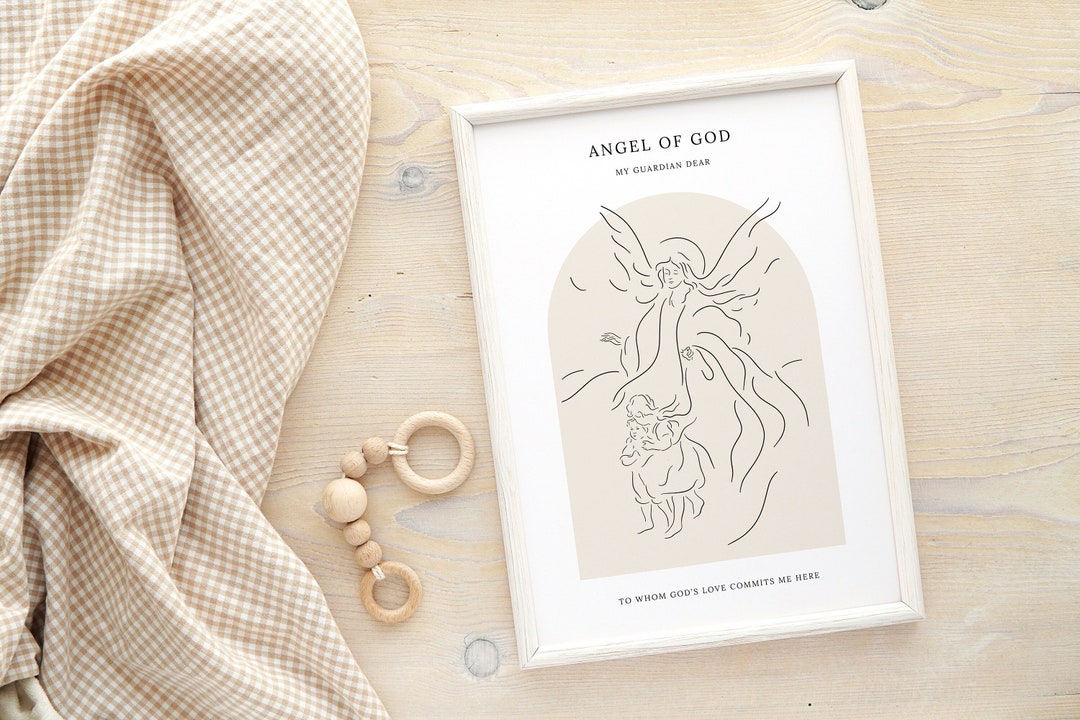 Linear Angel of God, Modern Angel Guardian Nursery Printable, Christian ...