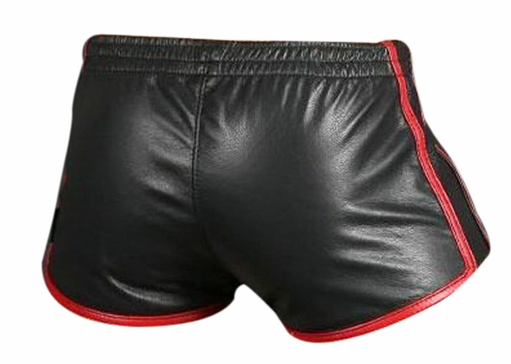 Men's Real Leather Black / RED SHORTS Clubwear Genuine - Etsy