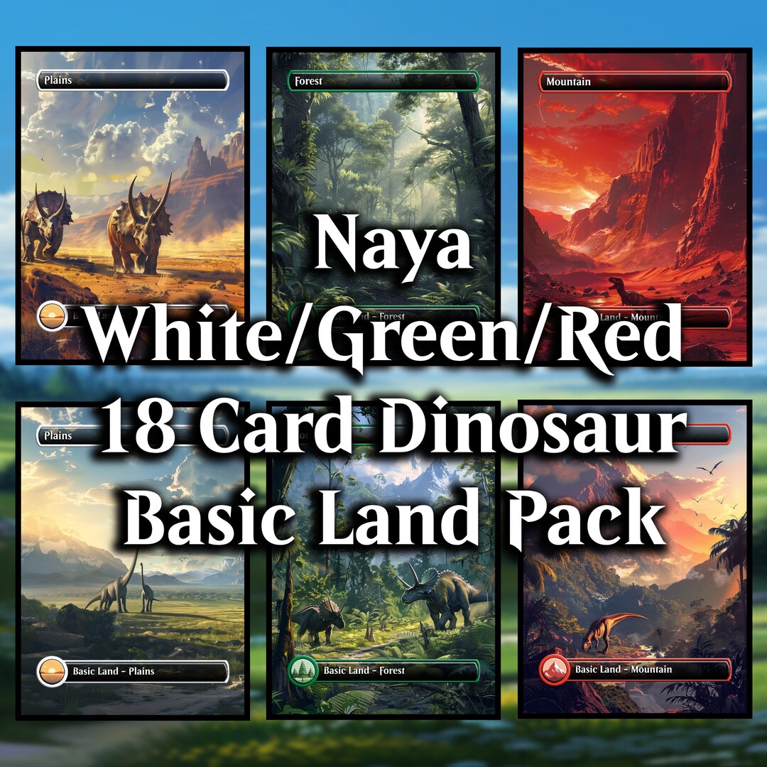 18 Card Dinosaur Basic Land Pack Naya white/green/red 18 Dinosaur-themed Basic Lands for ...