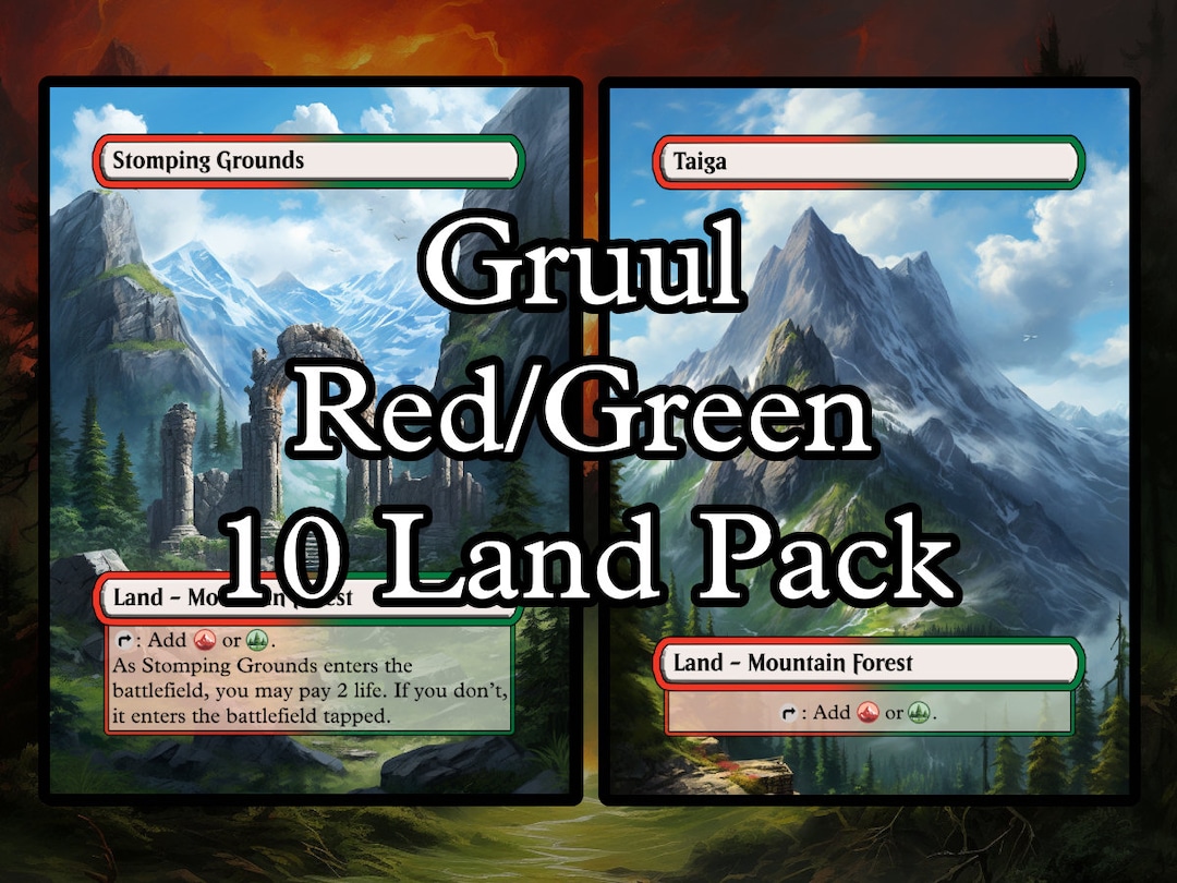 10 Card Red and Green Gruul Dual Land Pack Custom Game Cards for Commander MTG Compatible Extra ...