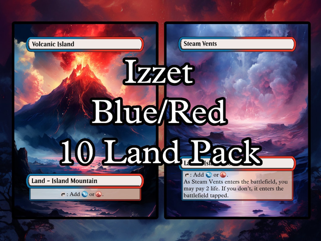 Izzet Land Proxy Set 10 Blue and Red Dual Land Cards Custom Game Cards for Commander Three Fetch ...