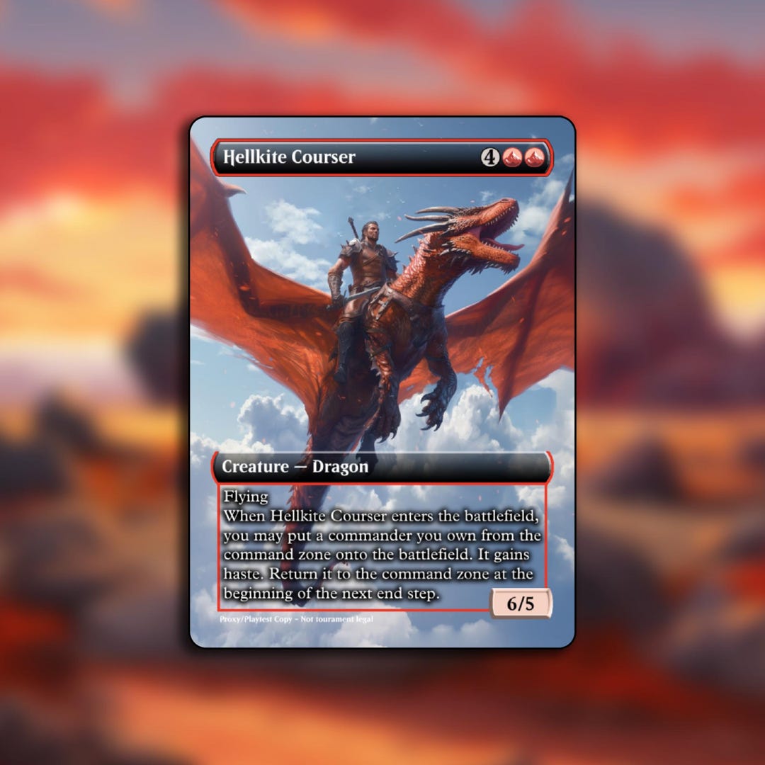 Hellkite Courser Proxy - Borderless Frame - Custom Art Game Card for Commander MTG Proxy ...
