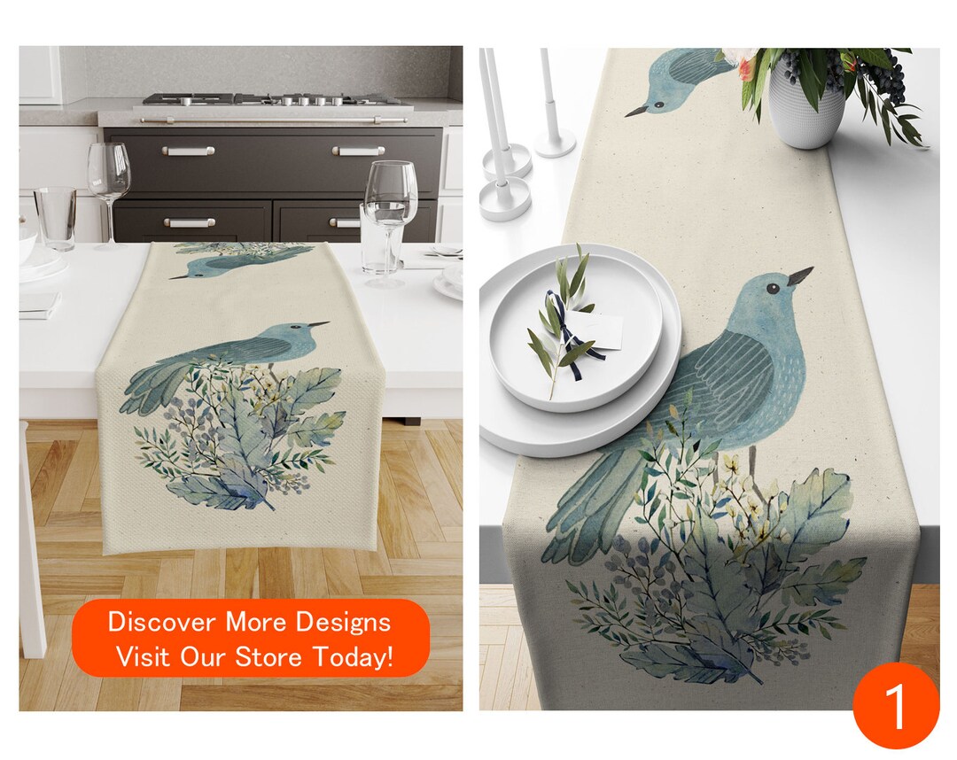 Blue Nightingale Table Runner Floral Table Cloth Housewarming Gift ...