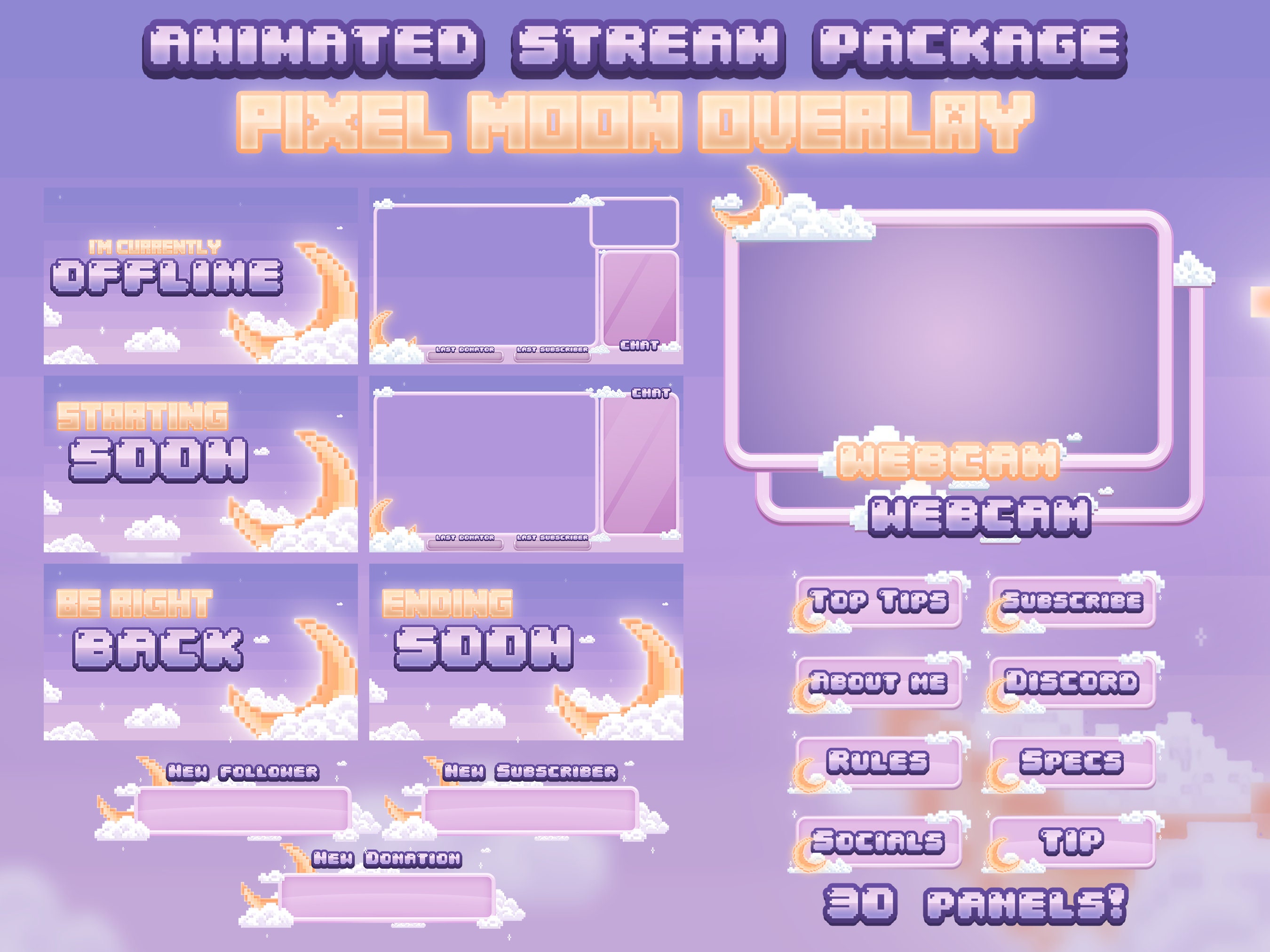 ANIMATED Pixel Moon Overlay | Cute Celestial Twitch Package | Dream ...