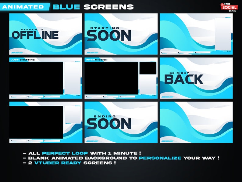 Animated Blue Twitch Overlay Package | Blue Twitch Overlay Animated ...