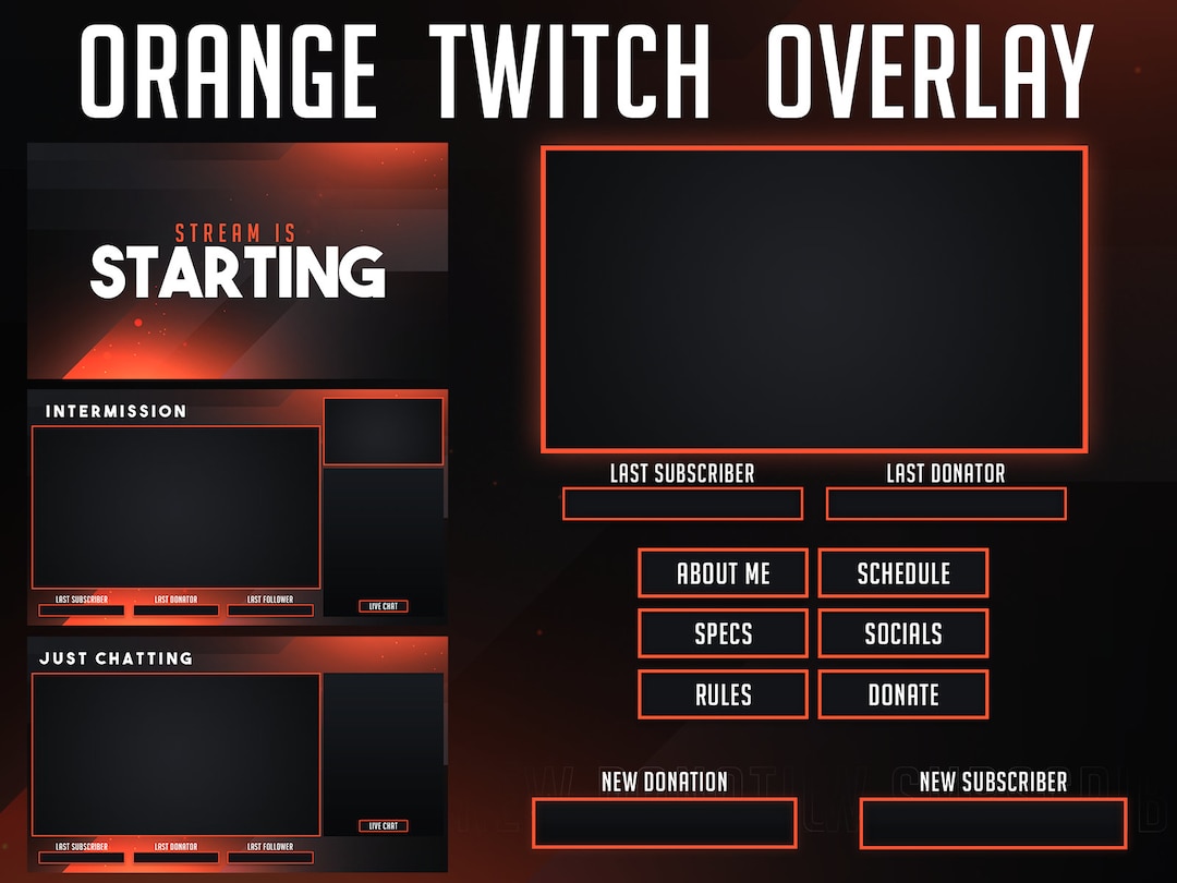 Animated Orange Twitch Overlay Package: Complete Stream (digital ...